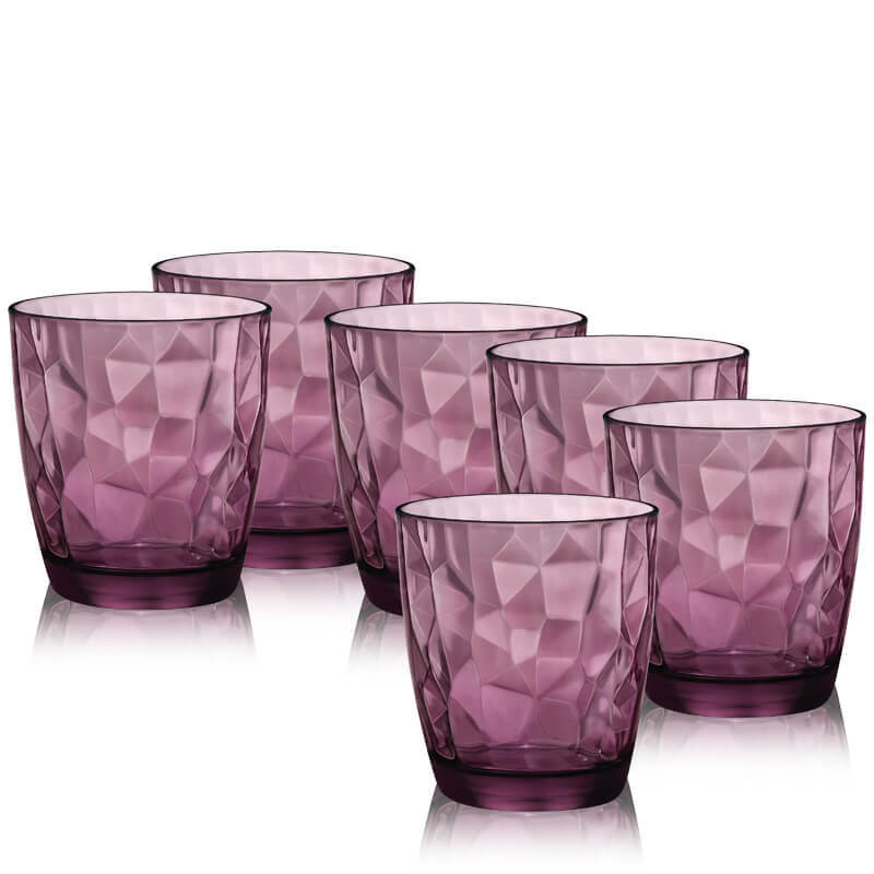Diamond Rock Purple Glass Dof 38.5 cl Set of 6 In Purple Colored Glass ...